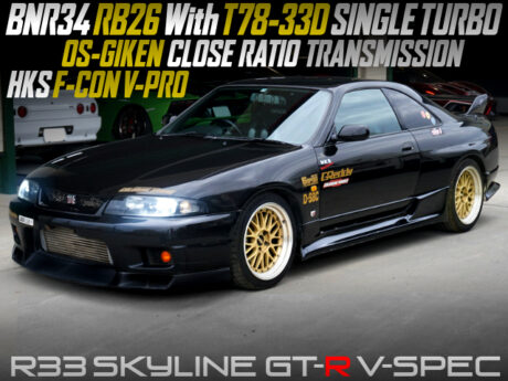 BNR34用RB26改T78-33Dシングルターボ!HKS金プロ!OS技研クロス!R33スカイラインGT-R Vスペックの国内中古車を掲載