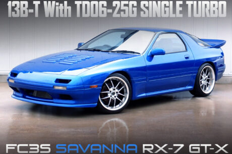 13B-Tロータリー改TD06-25Gシングルターボ!5速MT!ブルー全塗装!FC3S型サバンナRX-7 GT-Xの国内中古車を掲載