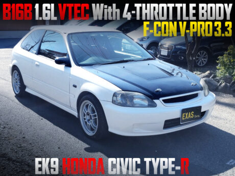 B16B型1.6L VTEC改4連スロットル搭載!HKS金プロ3.3制御!EK9型シビックタイプRの国内中古車を掲載