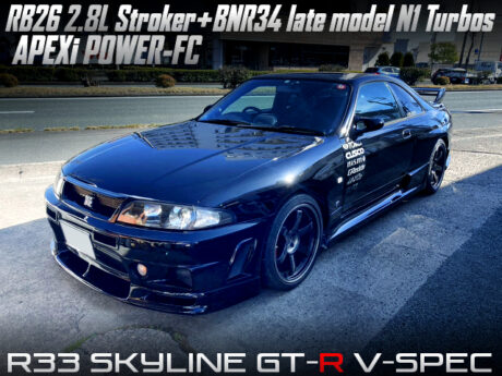 RB26改2.8L化!BNR34後期N1ツインターボ!パワーFC制御!R33スカイラインGT-R Vスペックの国内中古車を掲載